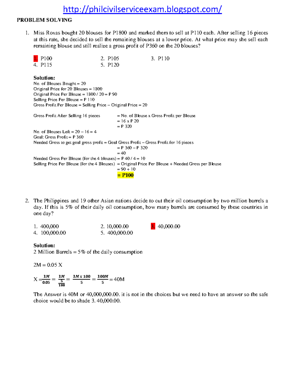 CSC Exam Math Reviewer: Problem Solving Techniques and Solutions - Studocu