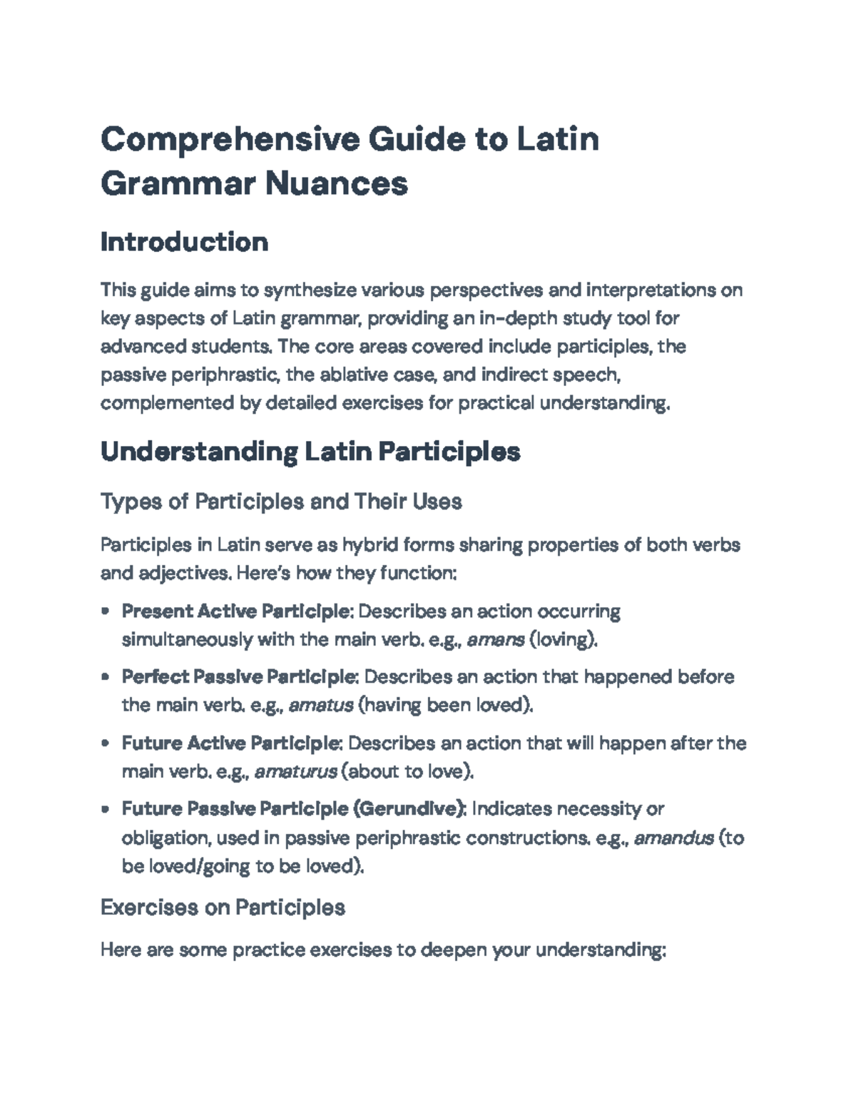 Comprehensive Guide to Advanced Latin Grammar (LAT-301) - Comprehensive ...