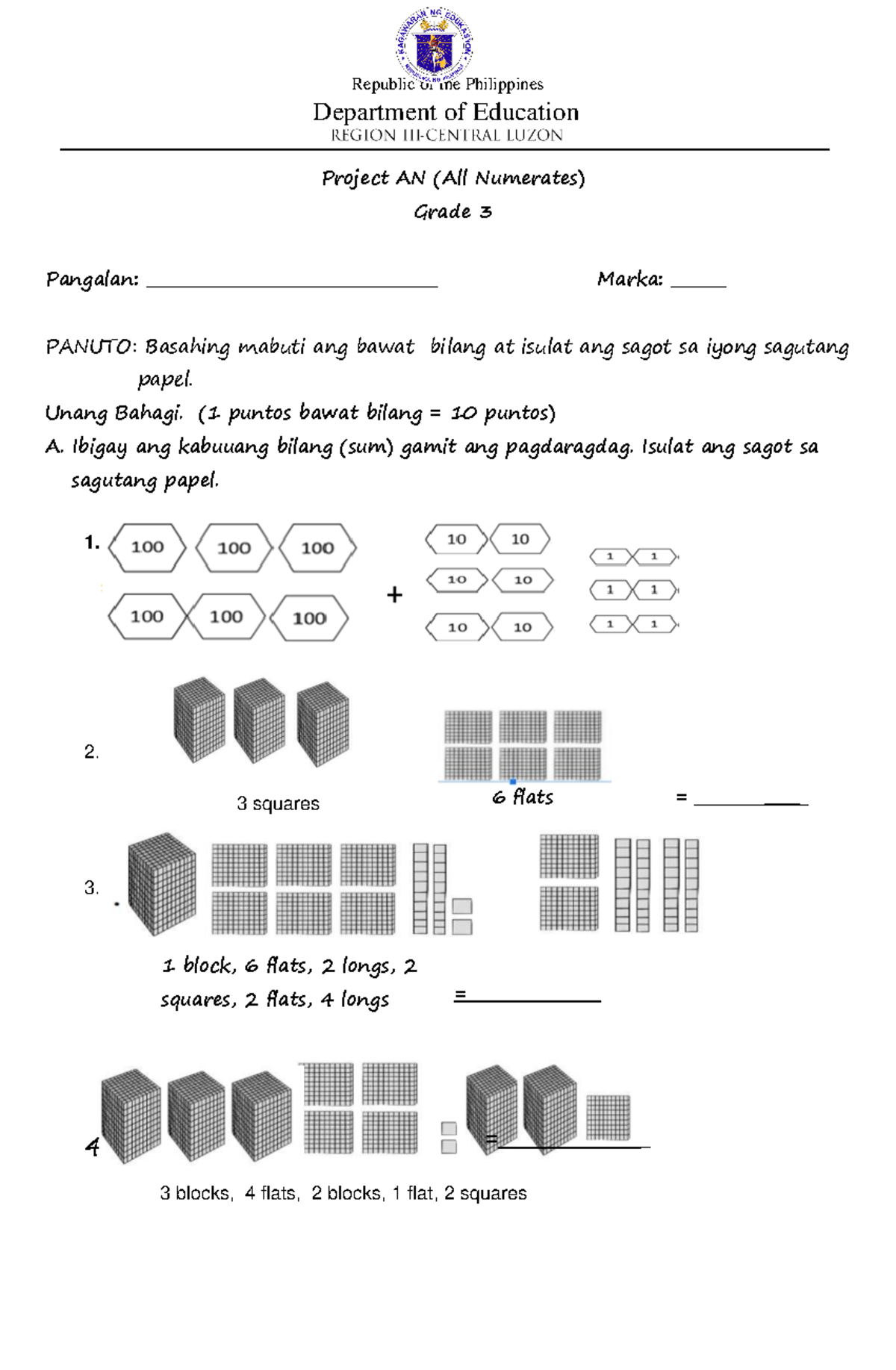 Project AN Mathematics - ####### Republic of the Philippines Department ...