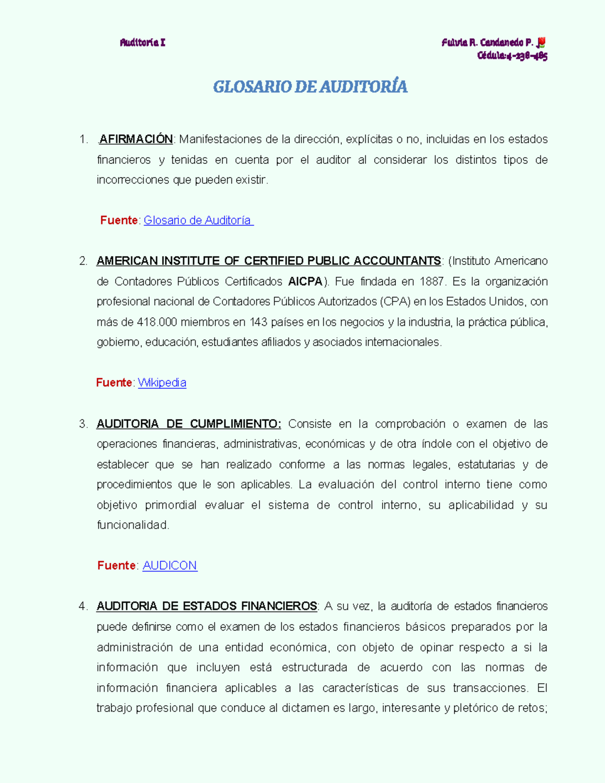 Glosario de Auditoría I: Términos Clave y Definiciones Importantes ...