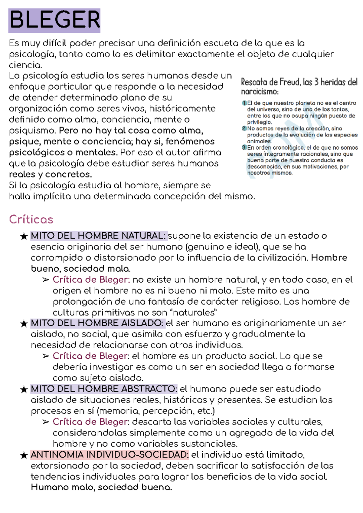 U1 - Resumen de Psicología: Definiciones y Críticas de Bleger - Studocu
