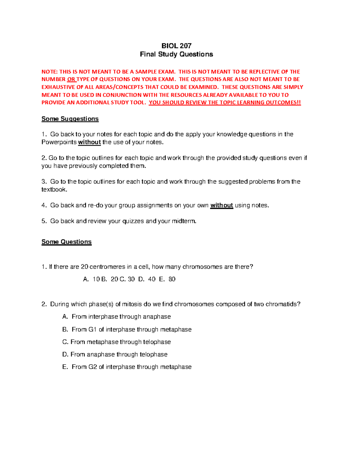 BIOL 207 Final Exam Study Questions & Practice Problems - Studocu