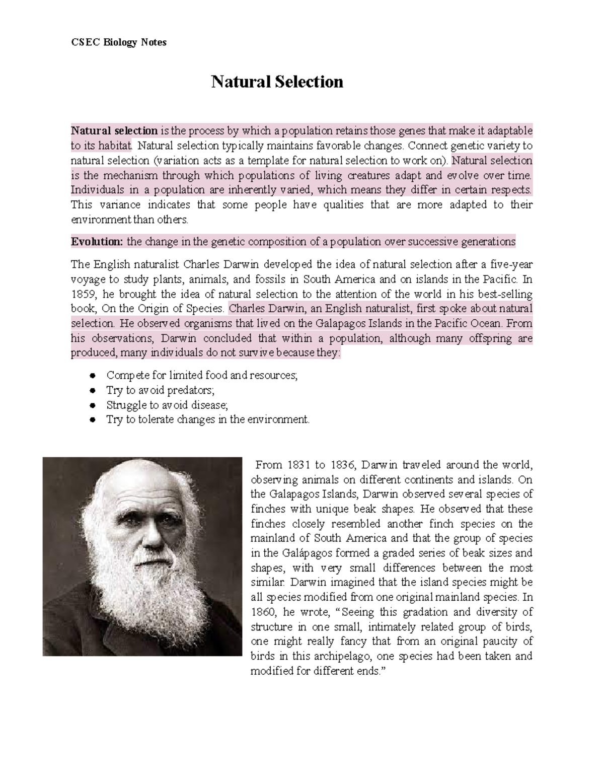 CSEC Biology Natural Selection: Mechanisms and Examples of Adaptation ...