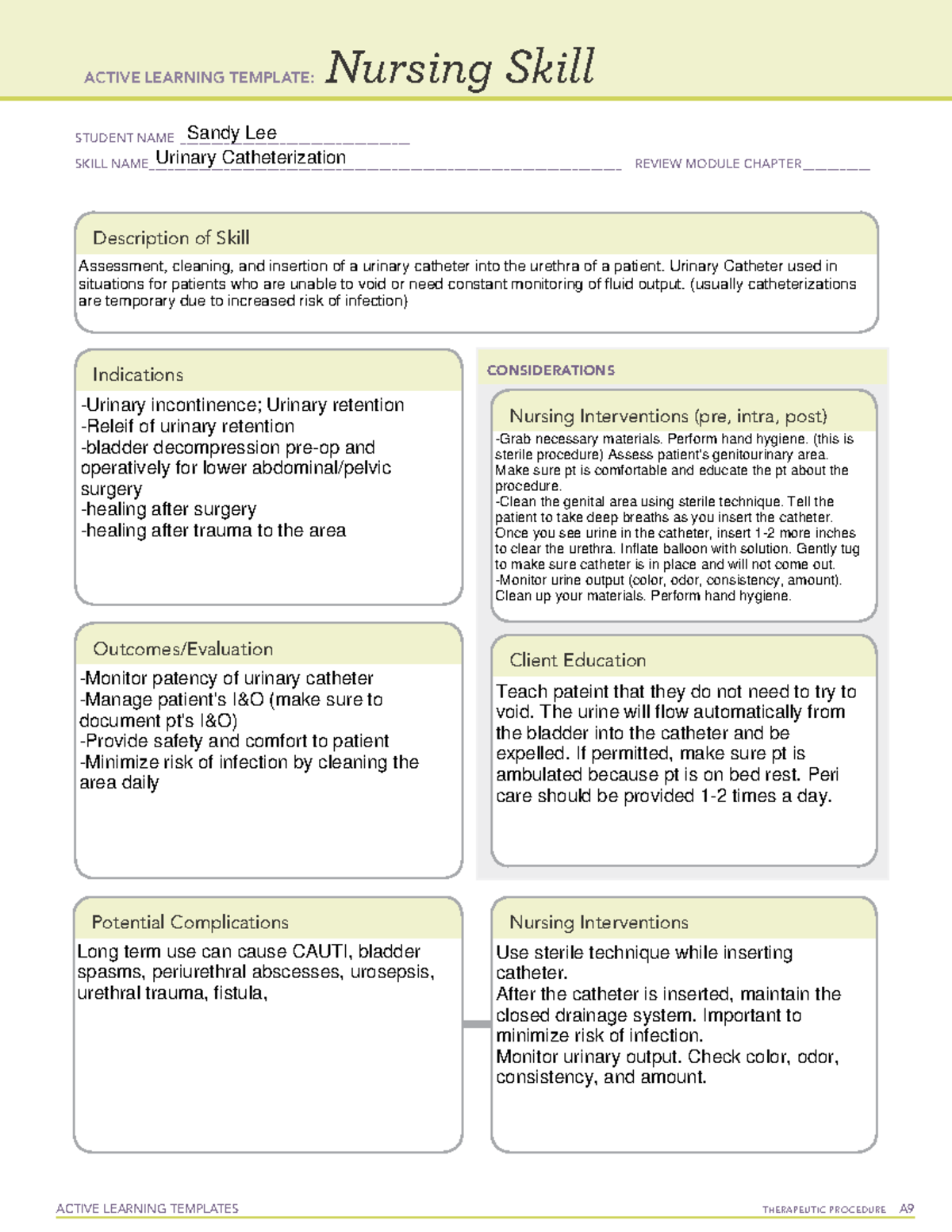 Urinary Cath - Active Learning Template Nursing Skill form - ACTIVE ...