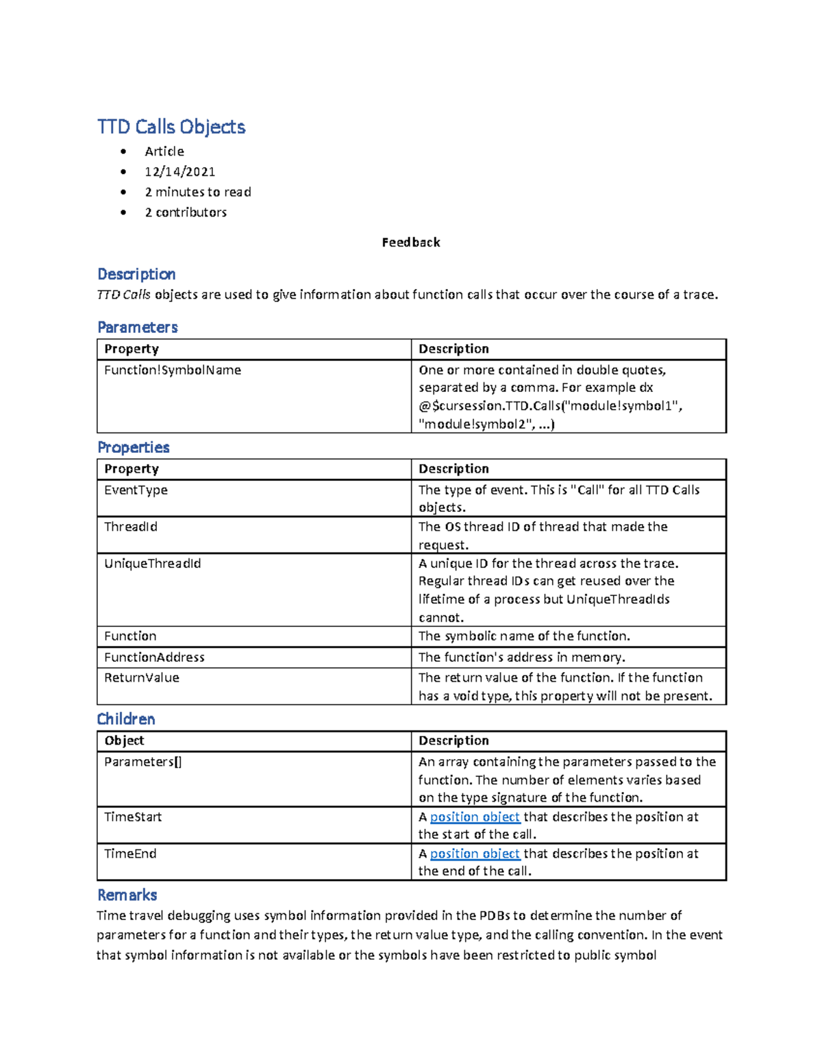 TTD Calls Objects: Details and Usage Guide for Debugging Functions - Studocu