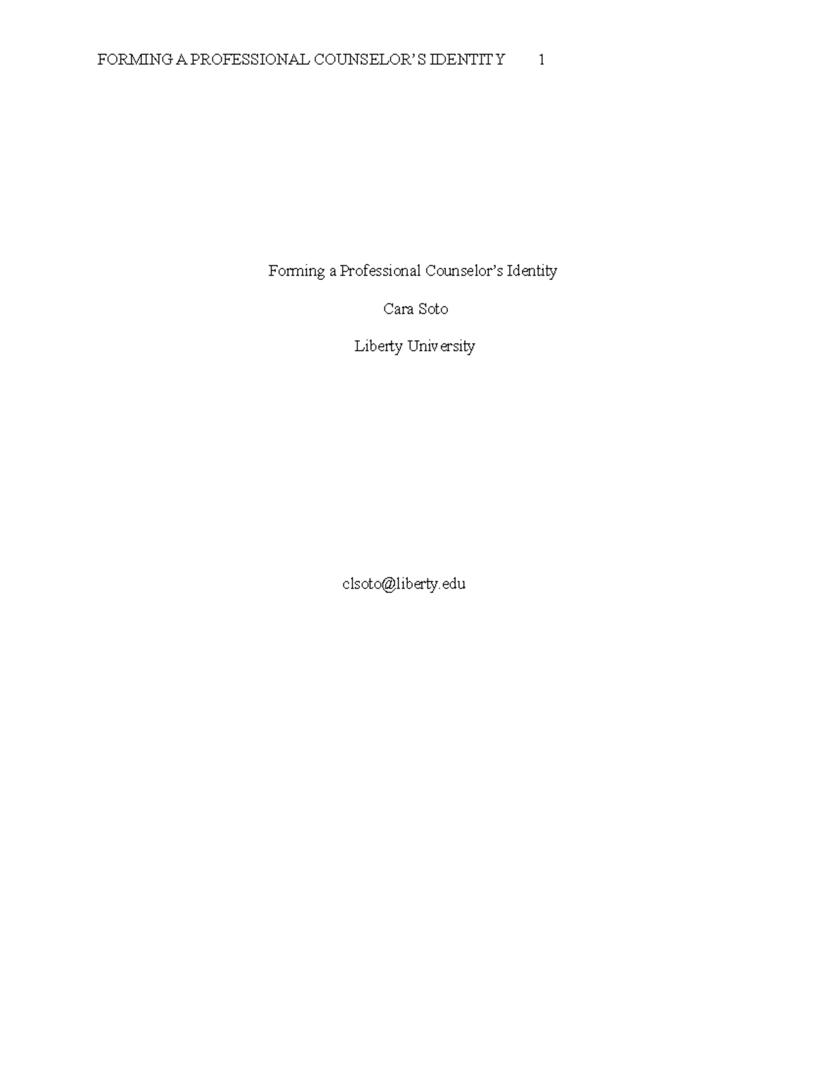 Counselor Identity Paper 500 - Forming a Professional Counselor’s ...