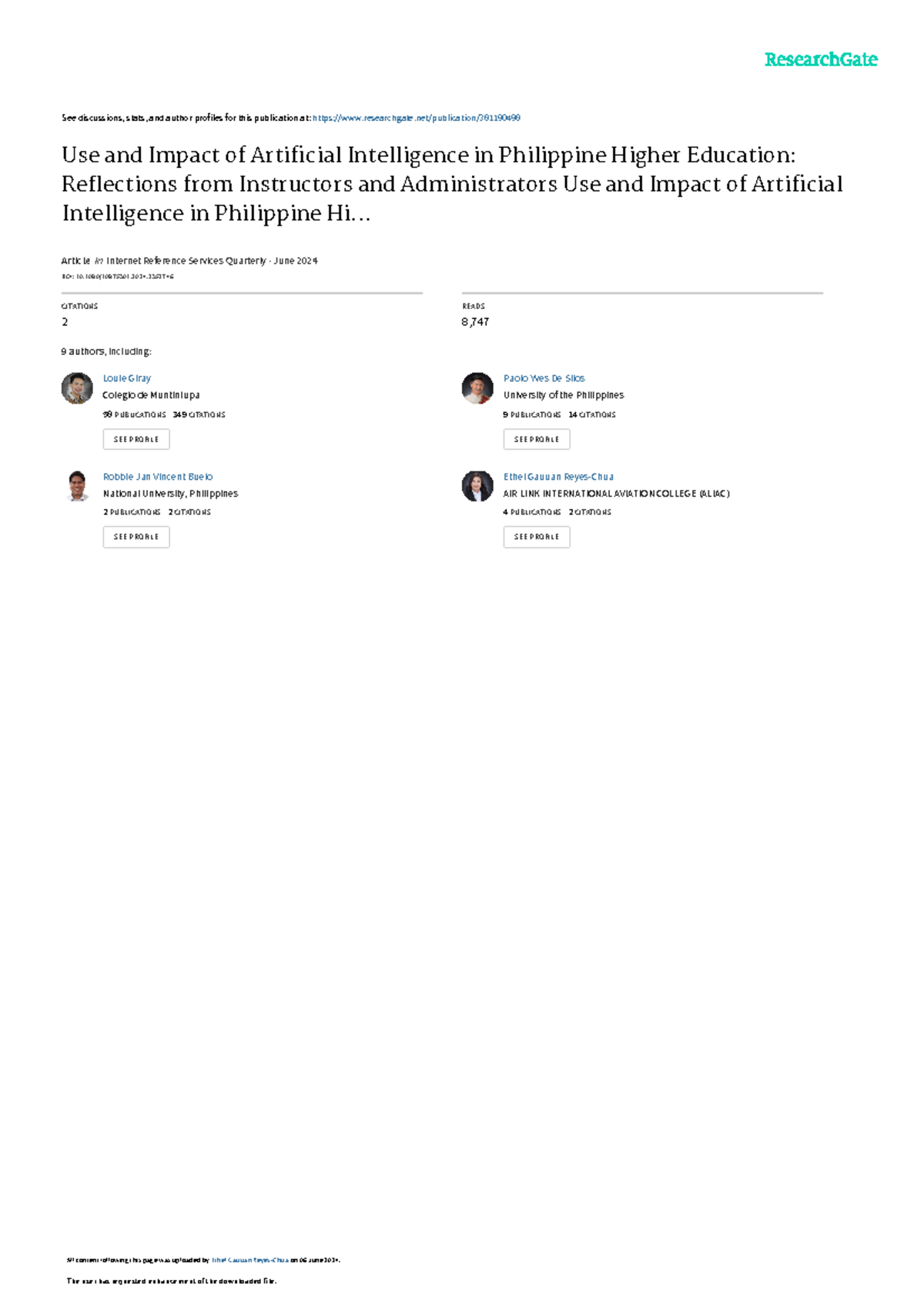 Use and Impact of Artificial Intelligence in Philippine Higher ...
