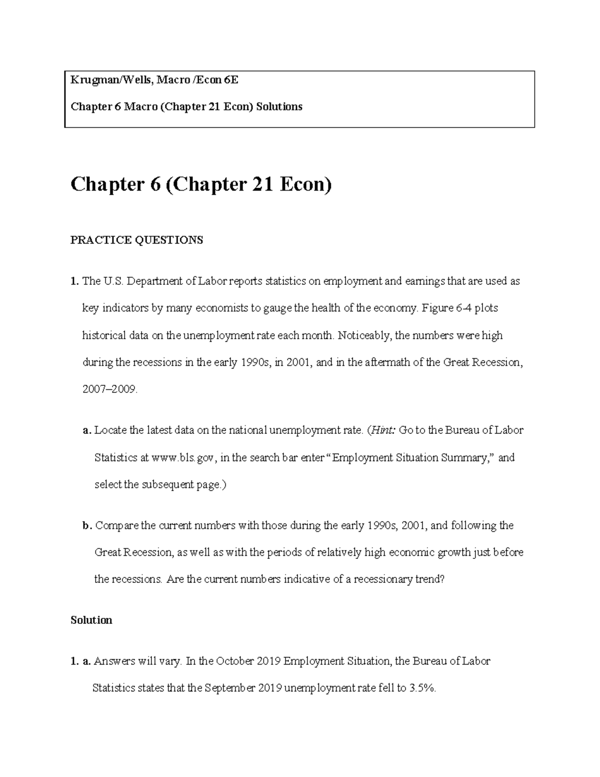 Chapter 6 practice questions - Krugman/Wells, Macro /Econ 6E Chapter 6 ...