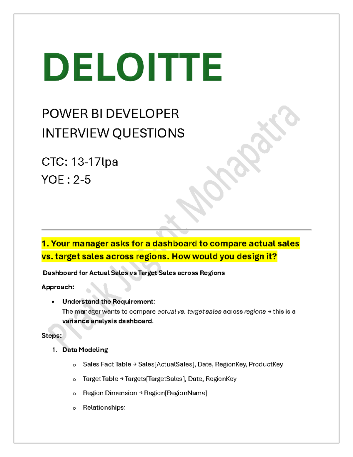 Deloitte Power BI Developer Interview Questions & Answers - Studocu