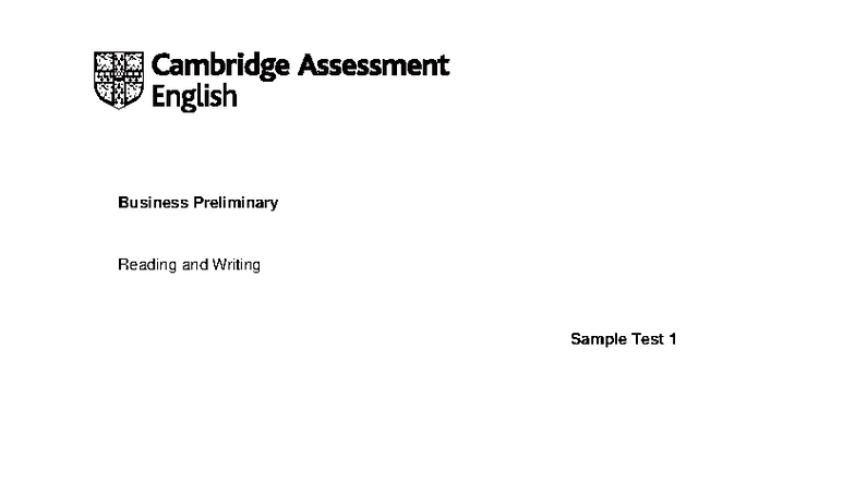 Business Preliminary Reading and Writing Sample Test 1 - Studocu