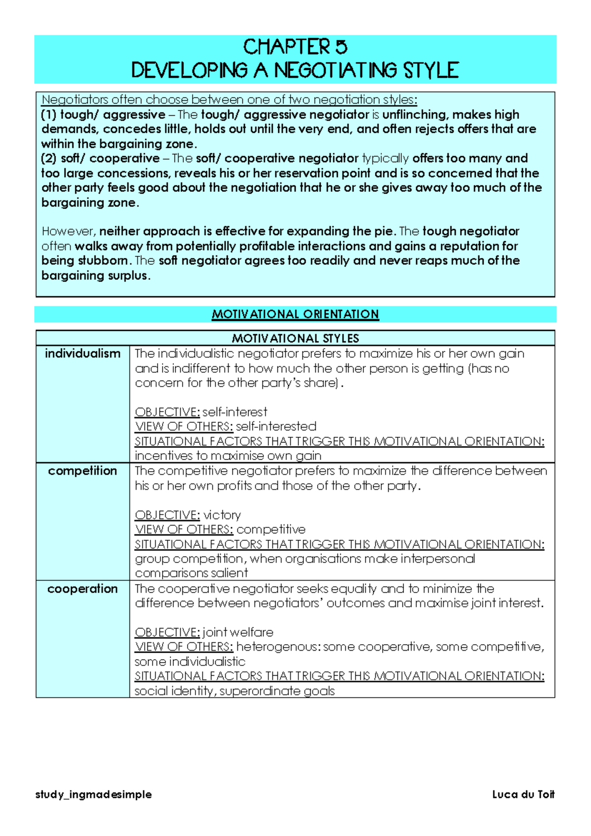 Chapter 5 Developing A Negotiating Style - CHAPTER 5 DEVELOPING A NEGOTIATING STYLE Negotiators ...