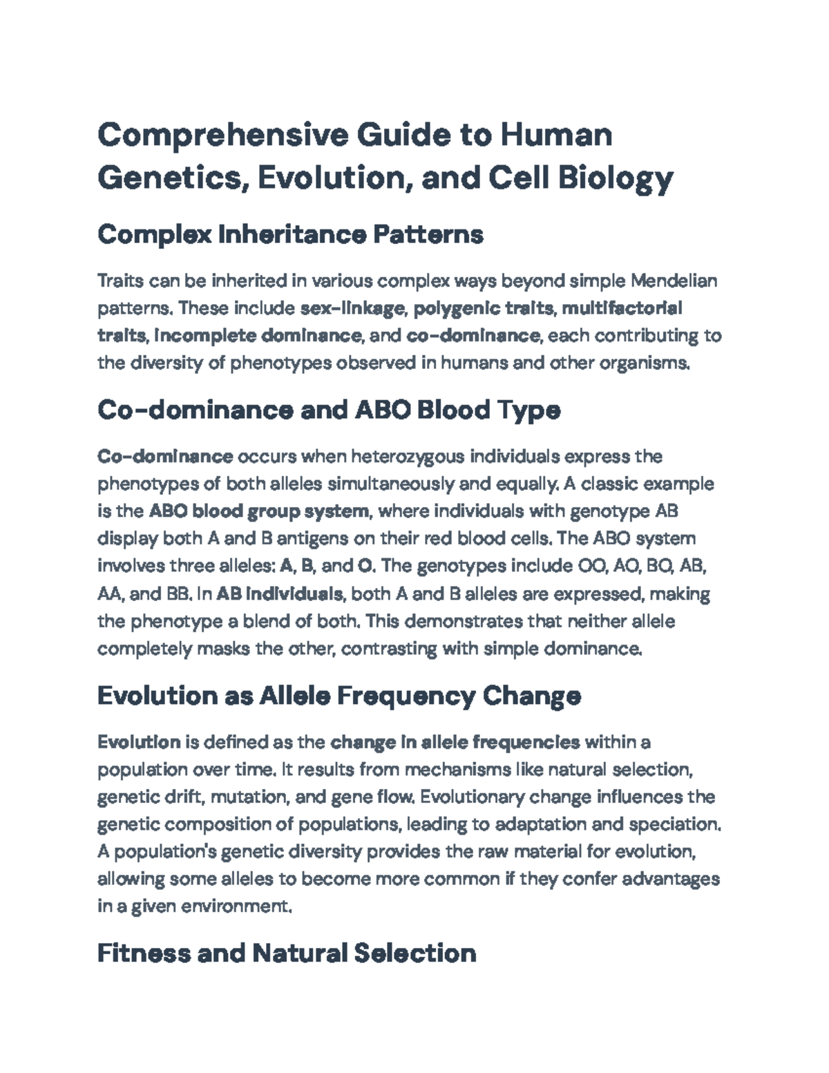 Comprehensive Guide to Genetics, Evolution, and Cell Biology (BIO101 ...