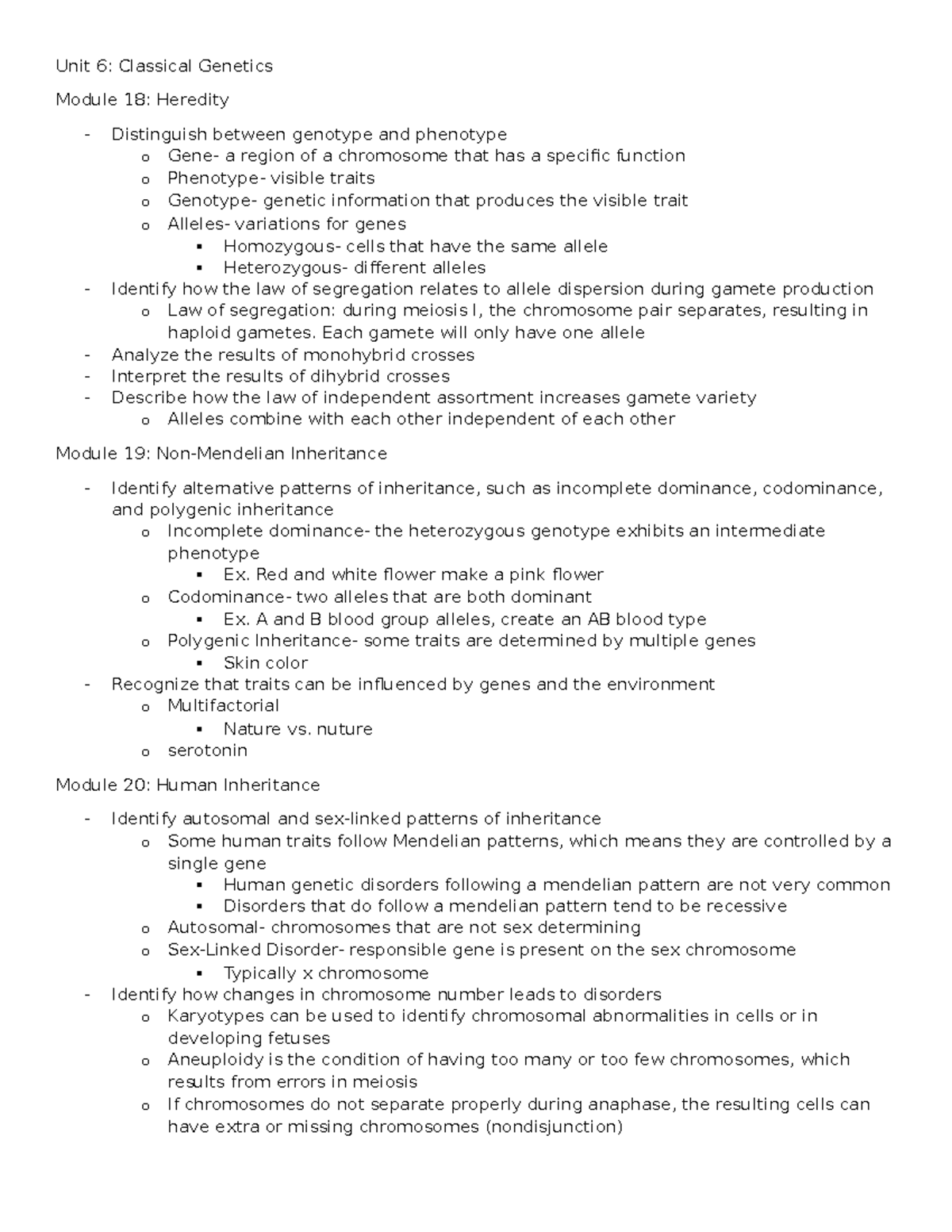 Unit 6 - Lecture notes Unit 6 - Unit 6: Classical Genetics Module 18 ...