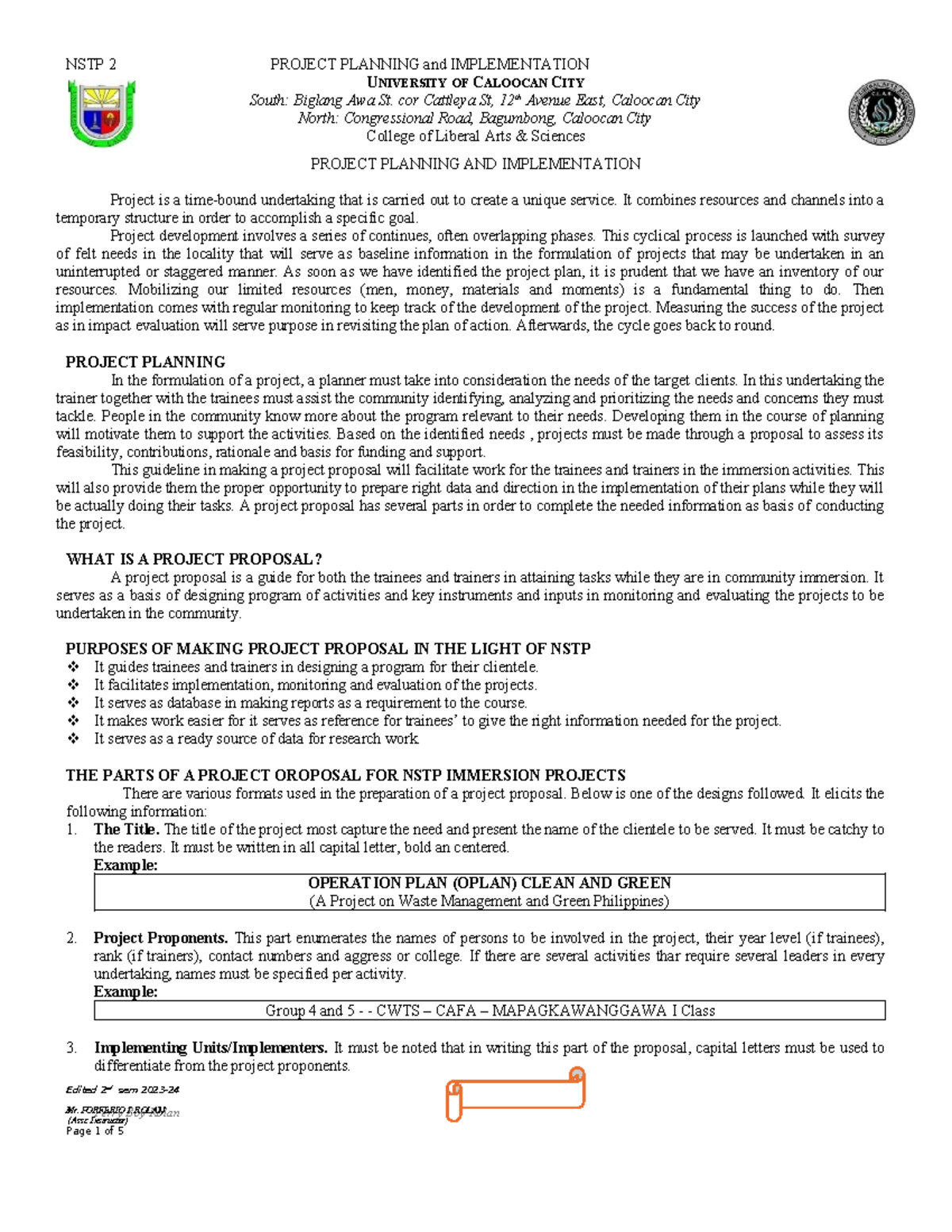 NSTP 2: Project Planning and Implementation Guidelines - Studocu