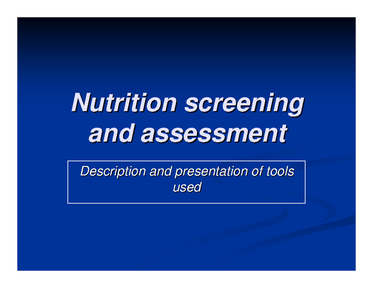 Nutrition Screening and Assessment Tools: A Comprehensive Overview ...