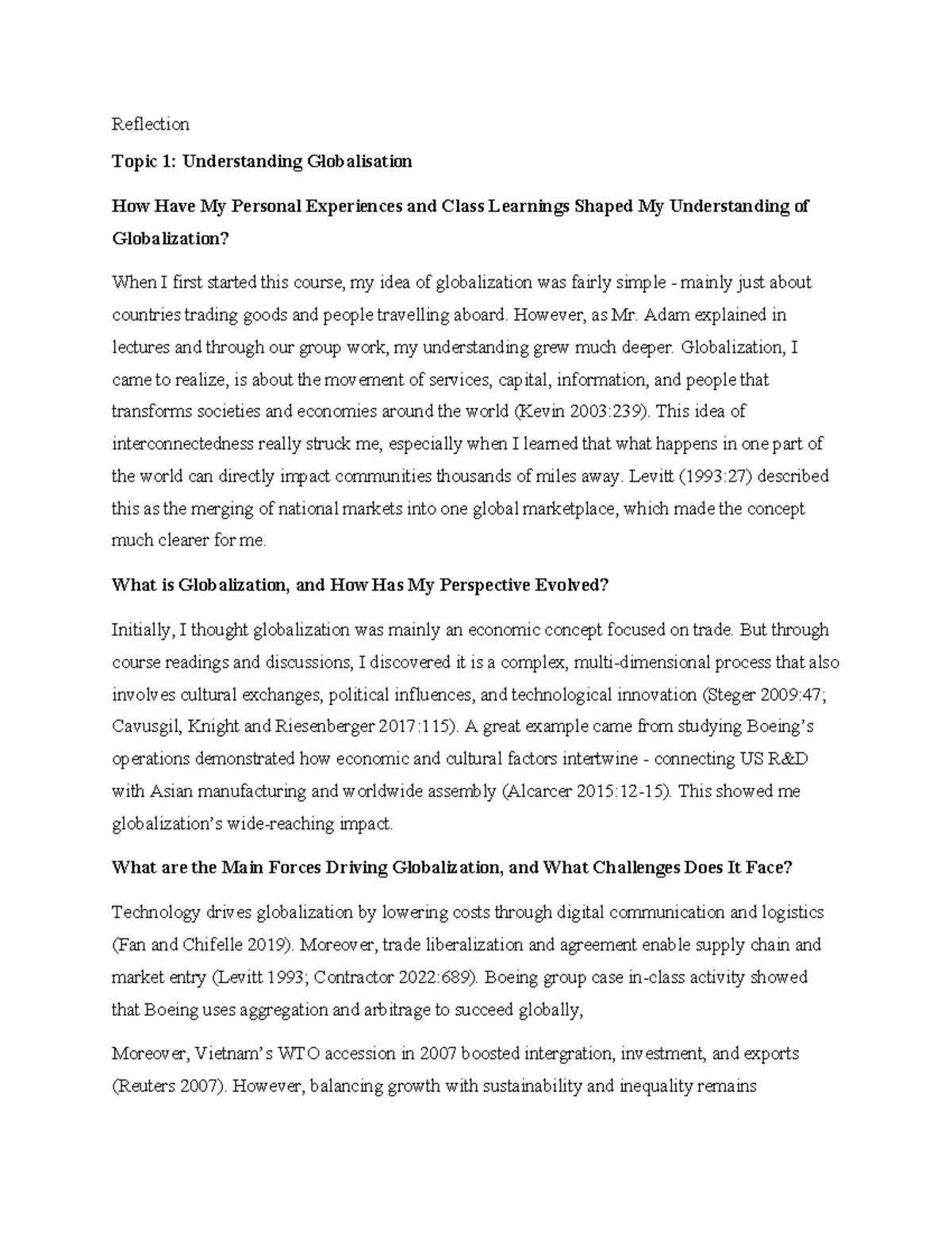 Reflection on Globalization: Personal Insights and Class Learnings ...