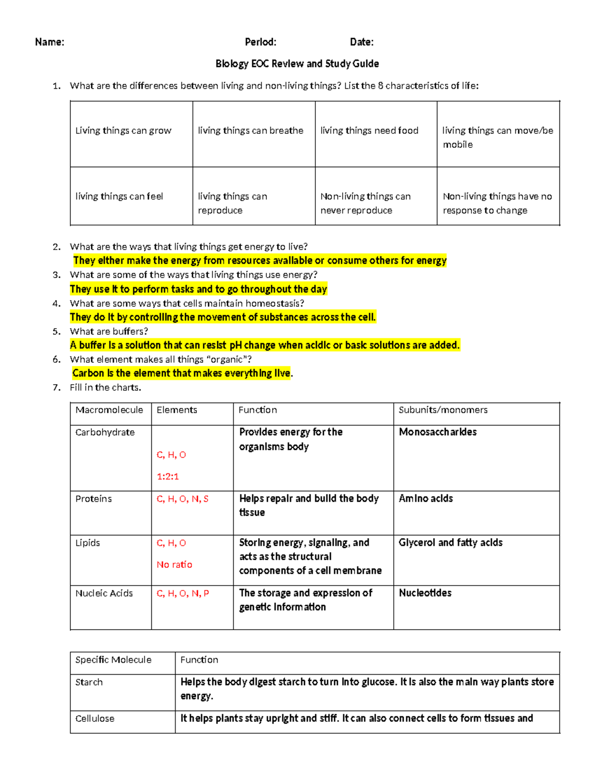 Biology EOC Review & Study Guide: Key Concepts and Answers - Studocu