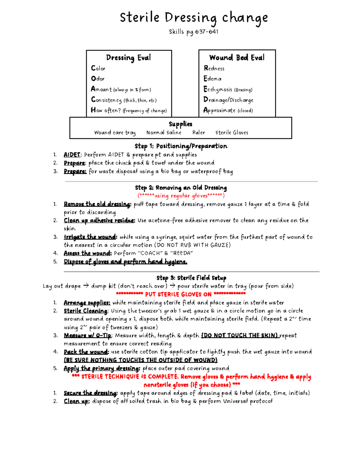 CPE B Sterile Dressing Change Procedure Guide - Studocu
