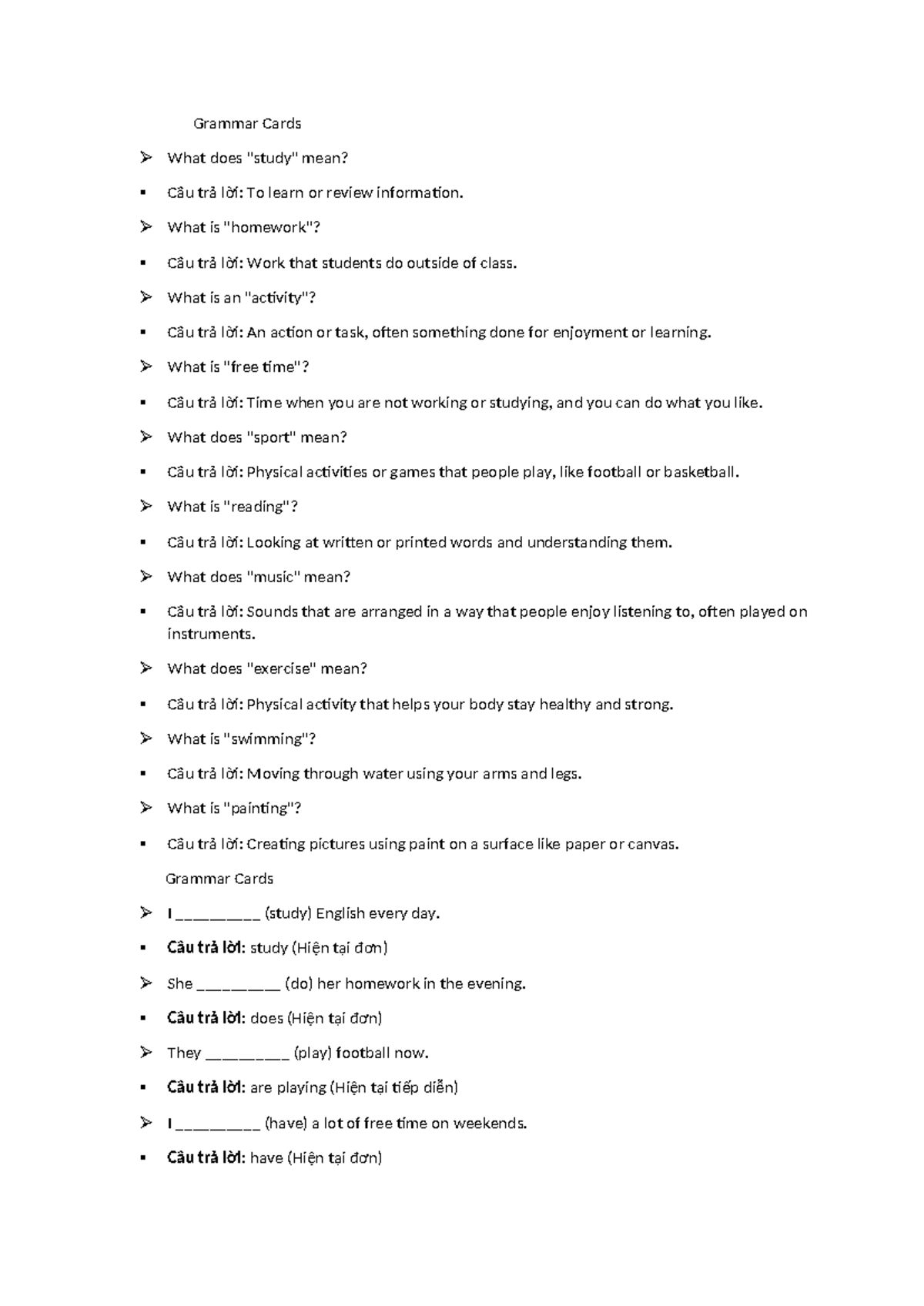 📗 English Grammar Study Cards: Vocabulary & Exercises - Studocu