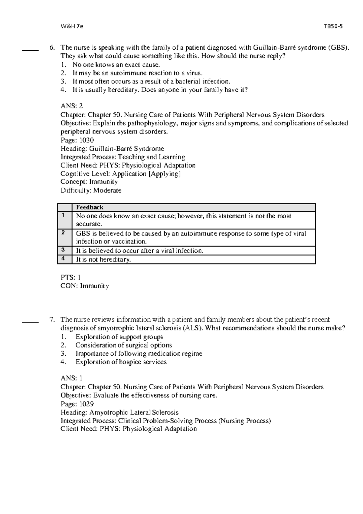 NUR 2241 Chapter 50: Nursing Care for GBS & ALS Disorders - Studocu