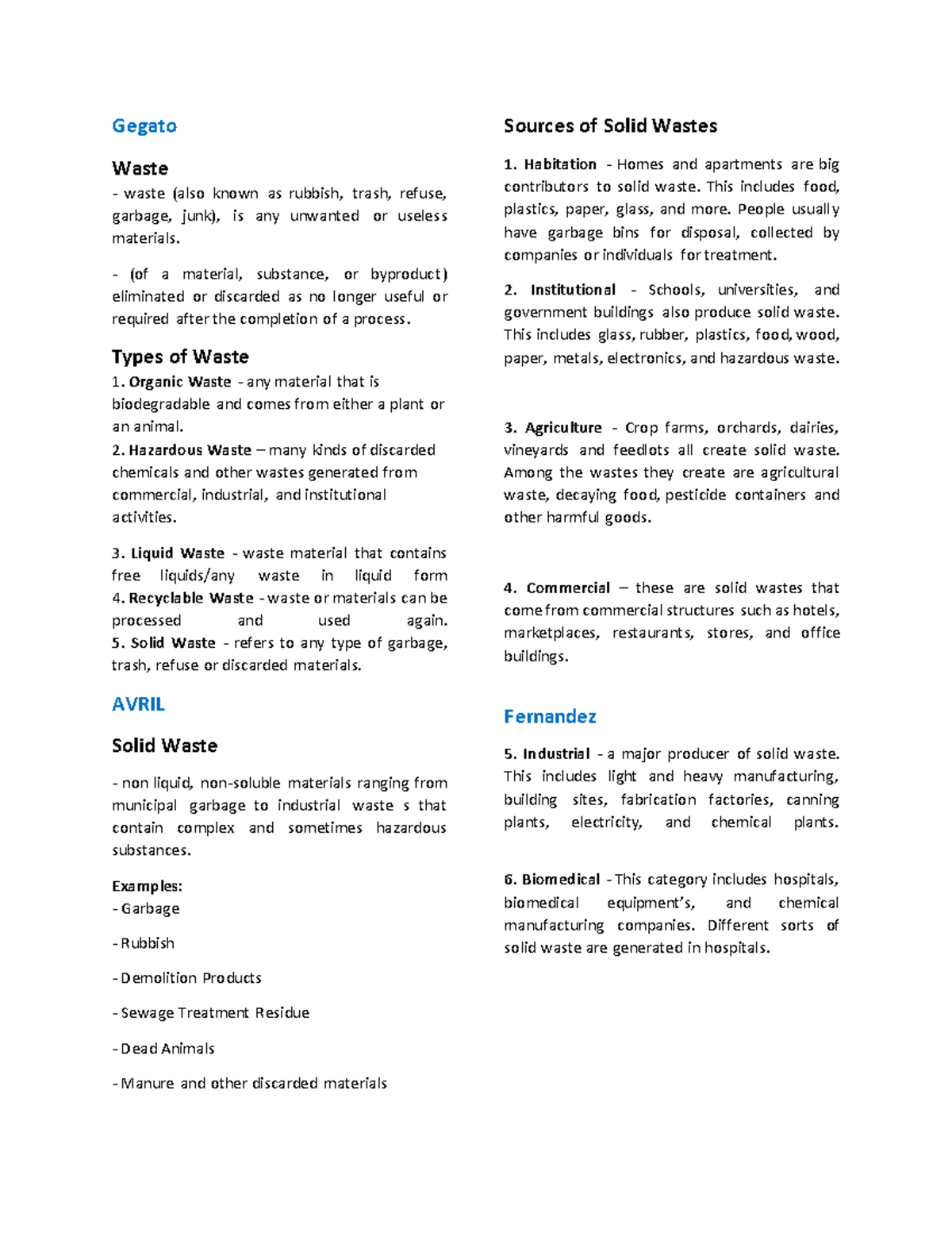Solid Waste Management: Sources and Types of Waste - Studocu