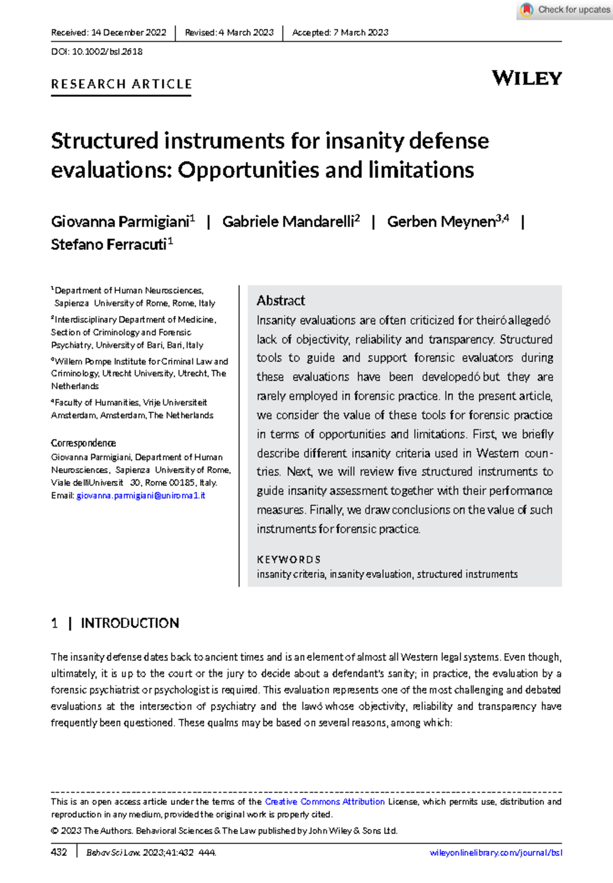 Structured instruments for insanity defense evaluations: Insights and ...