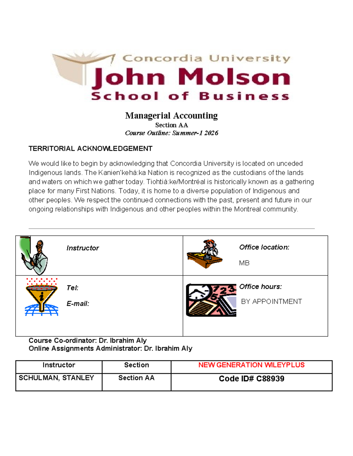 Managerial Accounting COMM 305 Course Outline - Section AA 2026 - Studocu