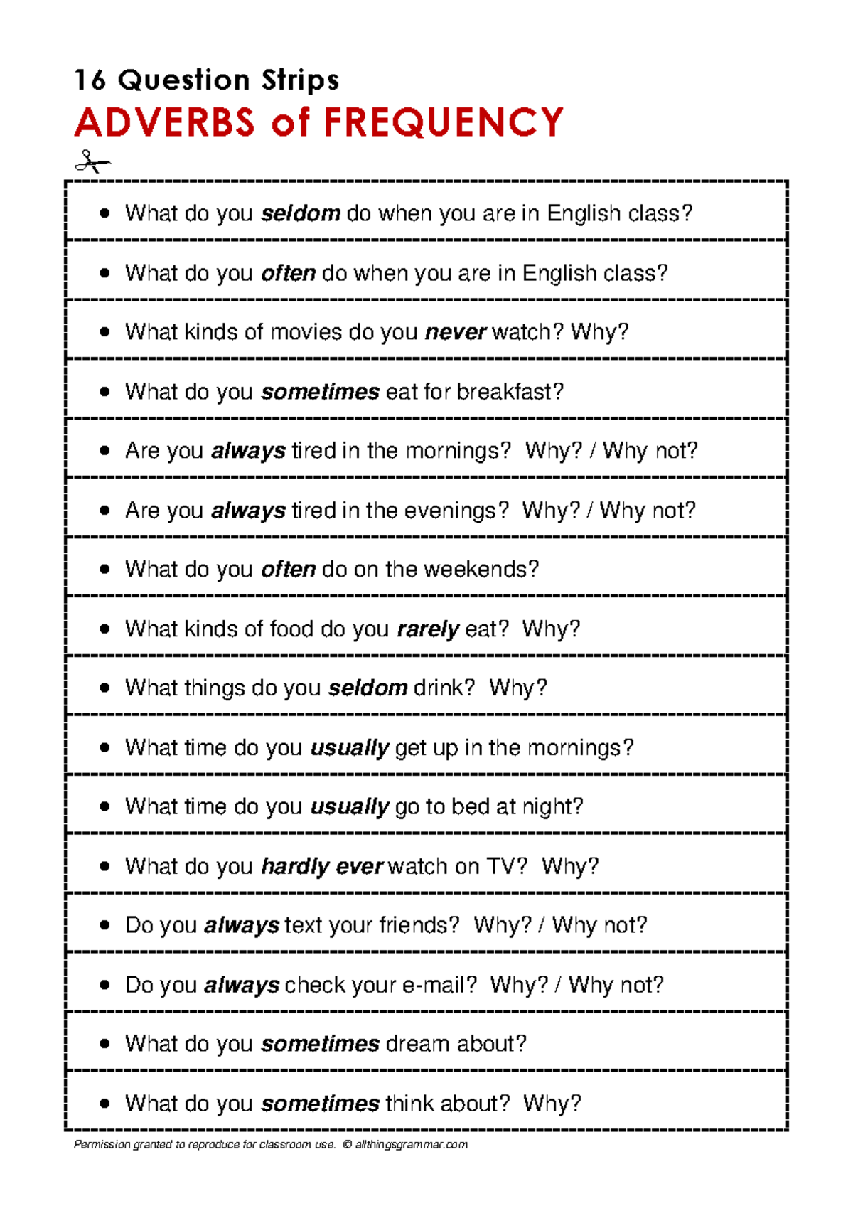 Adverbs of Frequency - Summary English for kids 6th - 16 Question ...