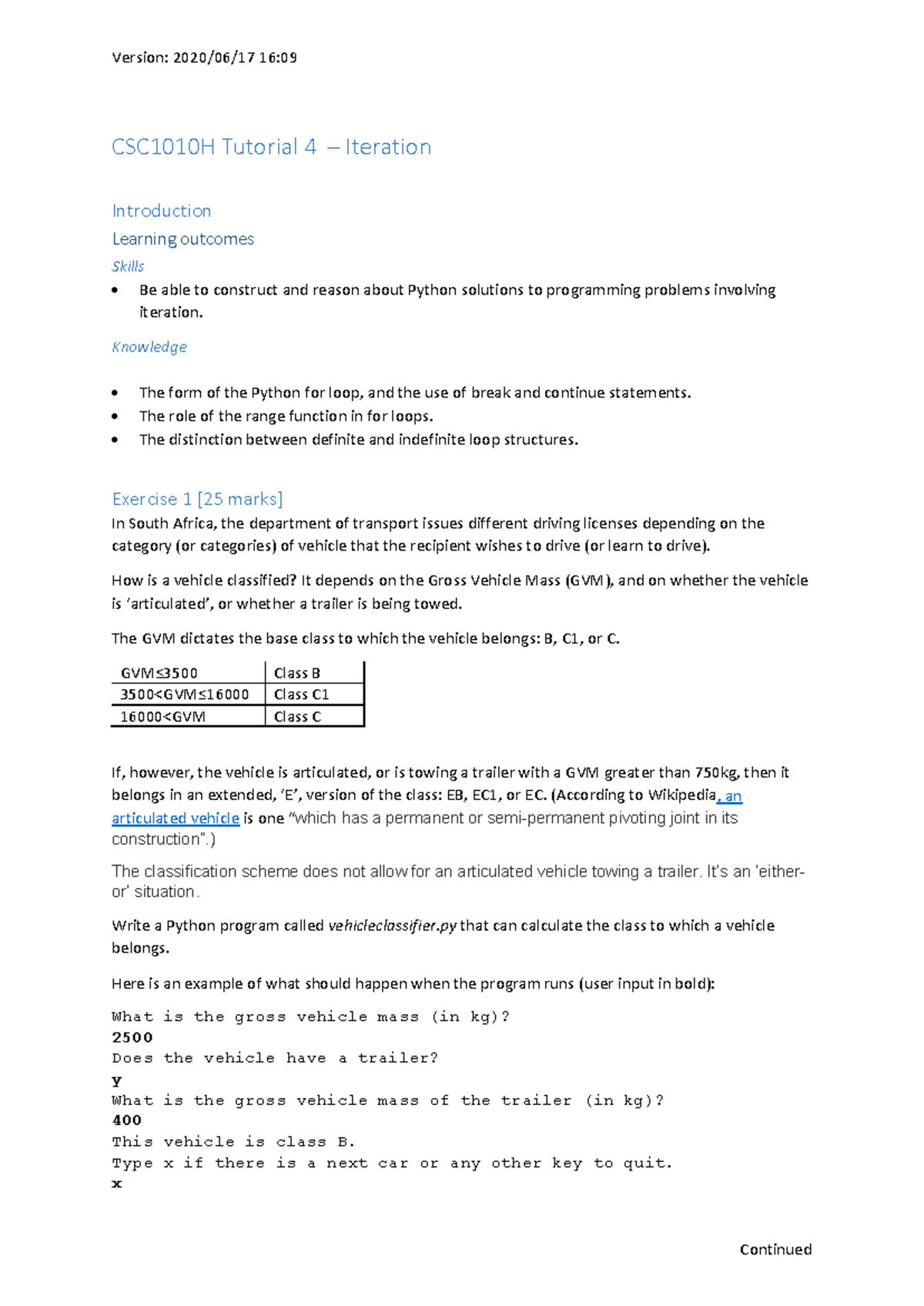 Assignment 4 - Exercising Python programming skills - CSC1010H Tutorial 4 – Iteration ...
