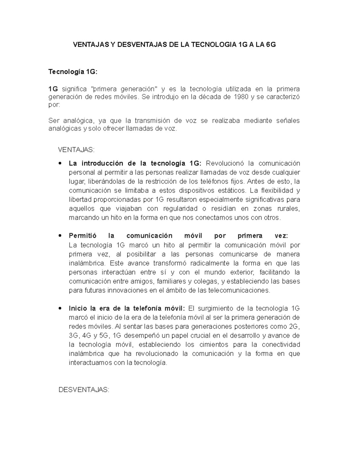 Ventajas y Desventajas de la Tecnología Móvil: 1G a 6G - Studocu