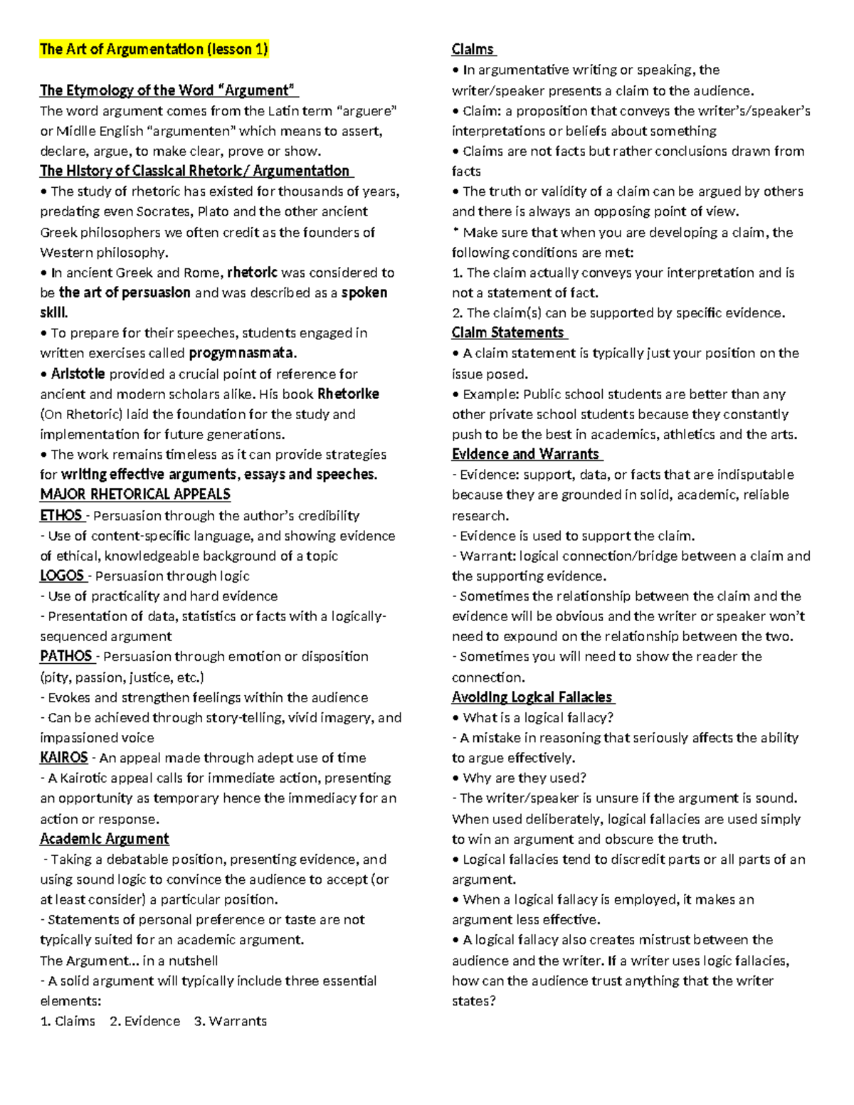 Finals-gpcom - notes - The Art of Argumentation (lesson 1) The ...
