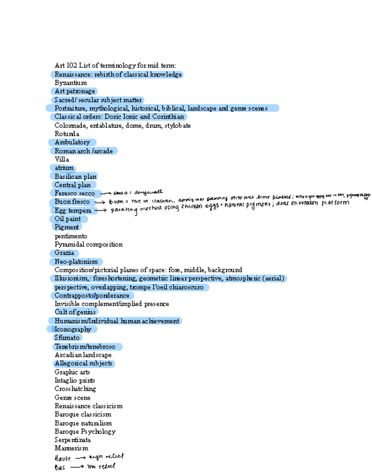 Art 102 Midterm Vocabulary Guide for Renaissance to Baroque Periods ...