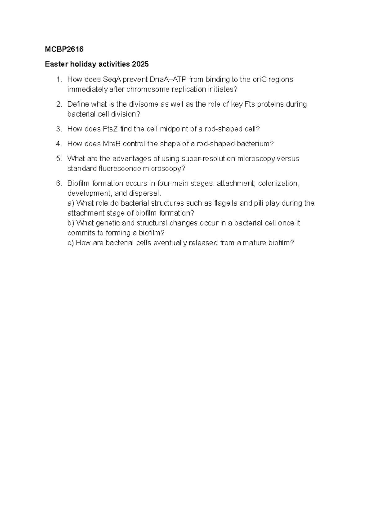 MCBP2616 Easter 2025 - Microbiology Practice Questions & Concepts - Studocu