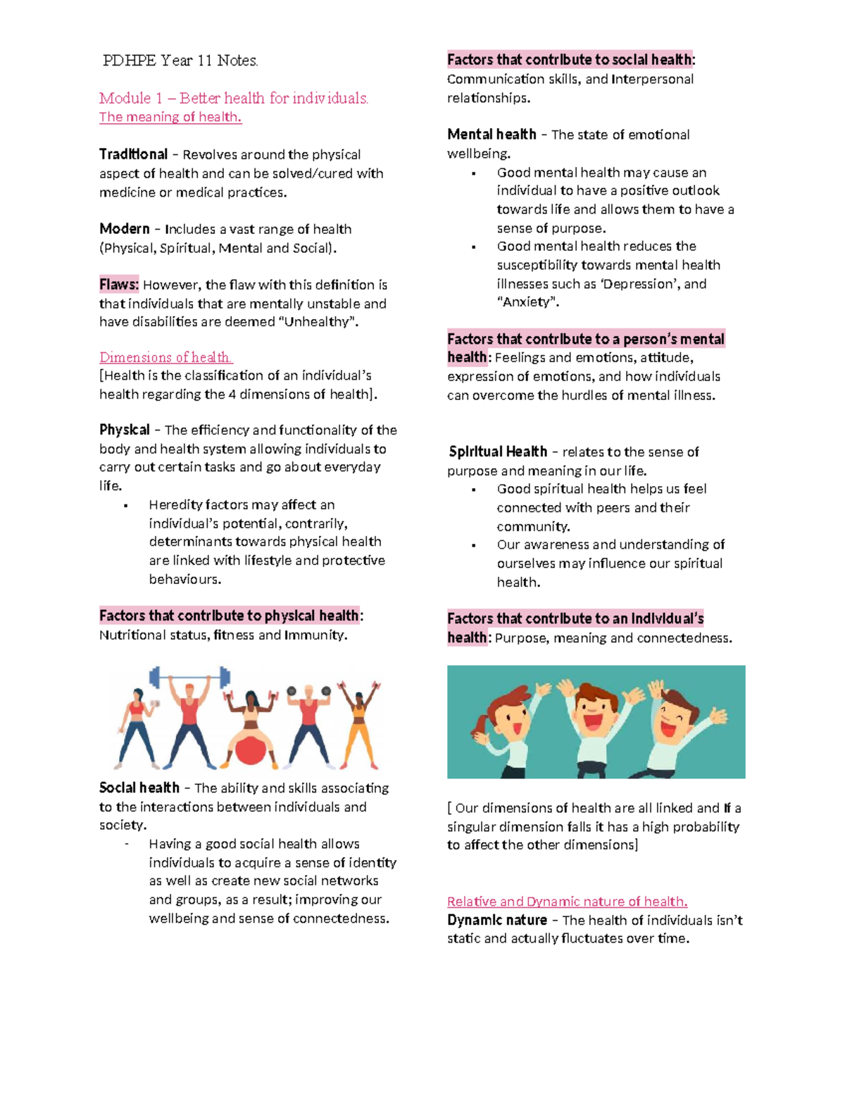 Pdhpe Year 11 Notes 2 - PDHPE Year 11 Notes. Module 1 – Better health ...