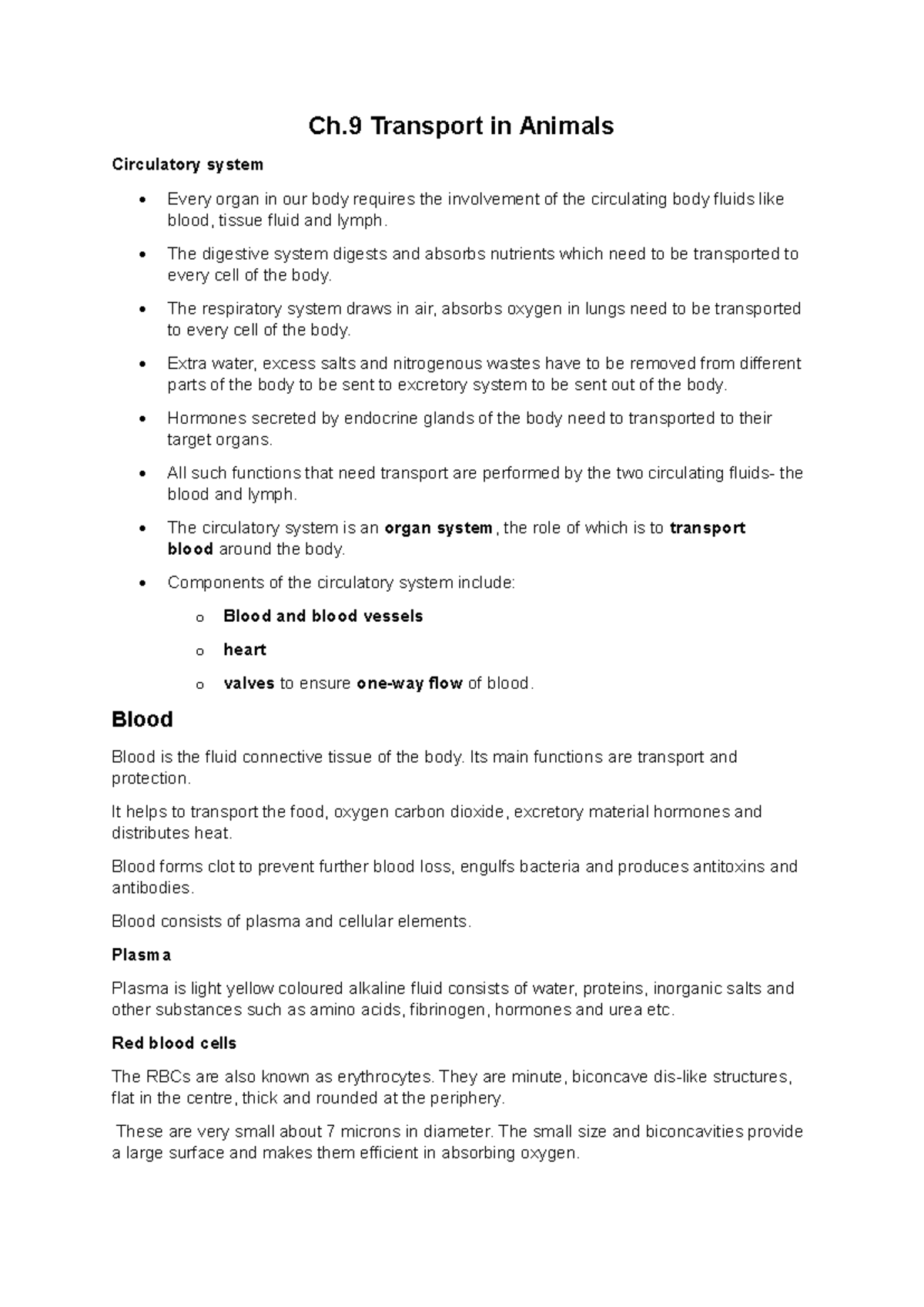 Ch. 9 Transport in Animals Notes - Ch Transport in Animals Circulatory ...