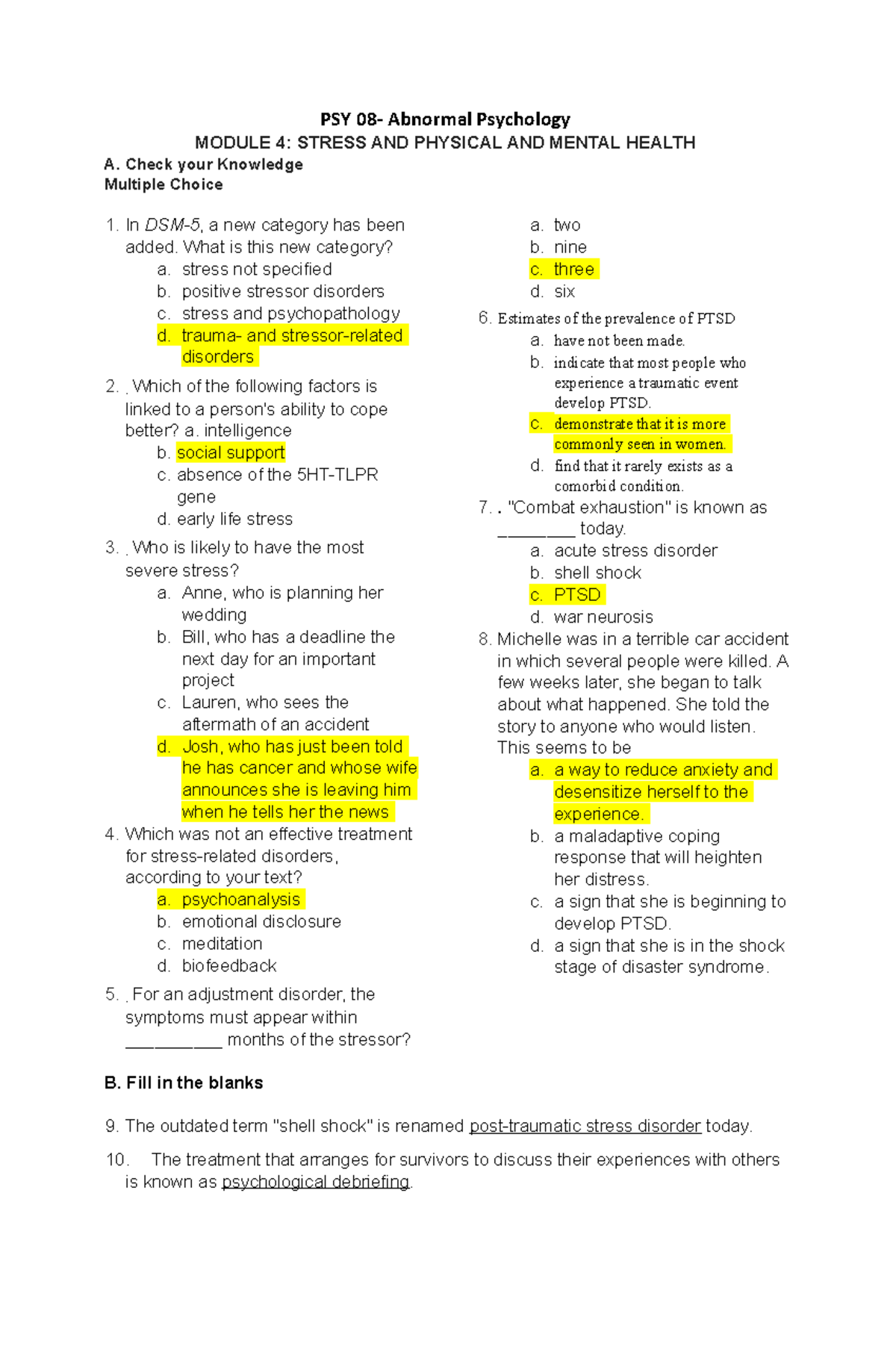 Abpsy-4PTSD- Activity - PSY 08- Abnormal Psychology MODULE 4: STRESS ...