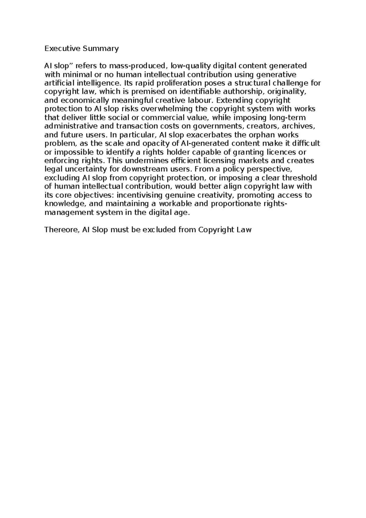 AI SLOP and Copyright Law: An Executive Summary - Studocu