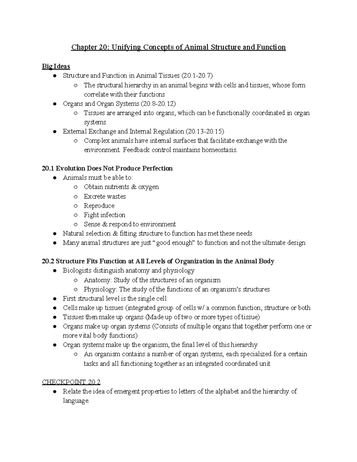 Chapter 20 - Animal Structure and Function Notes for Understanding ...