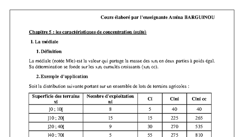 Cours élaboré par Amina BARGUINOU Chapitre 5 : Paramètres de ...