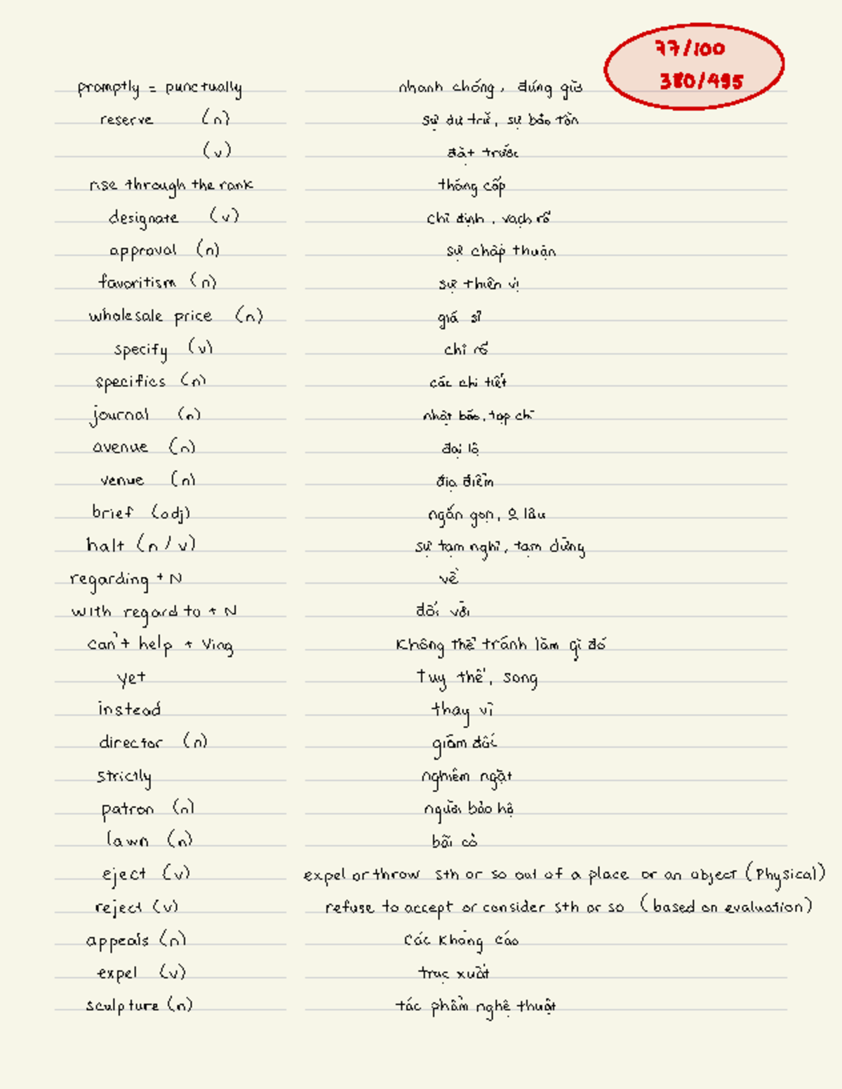 ETS 2023 TEST 9 - note vocab - 77/ promptly = punctually nhanh chong ...