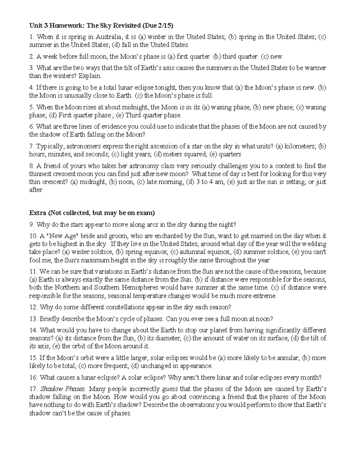 Homework 111 S24 u3 - home work answer - Unit 3 Homework: The Sky ...