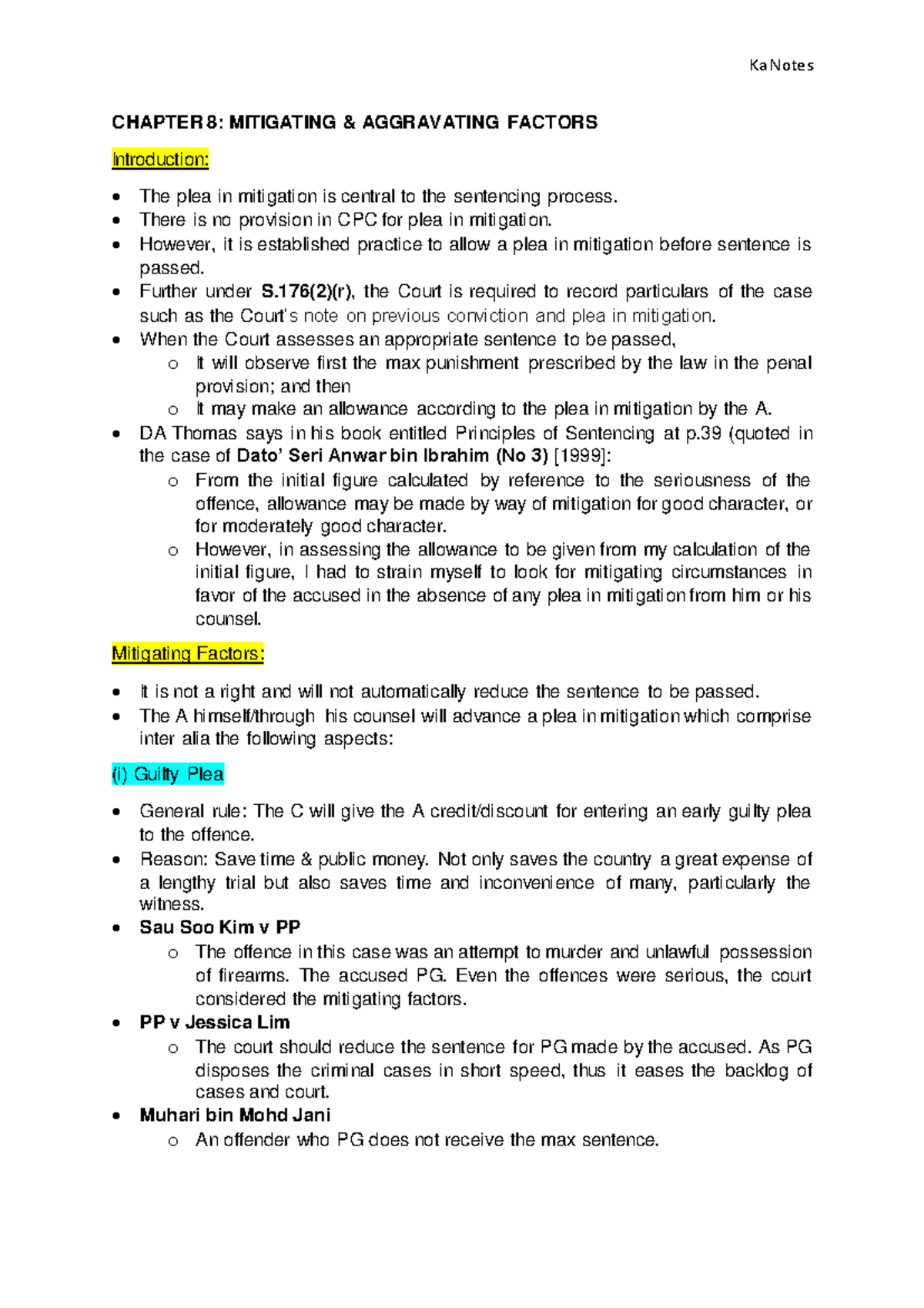 Mitigating & Aggravating Factors in Sentencing: Chapter 8 Guide - Studocu