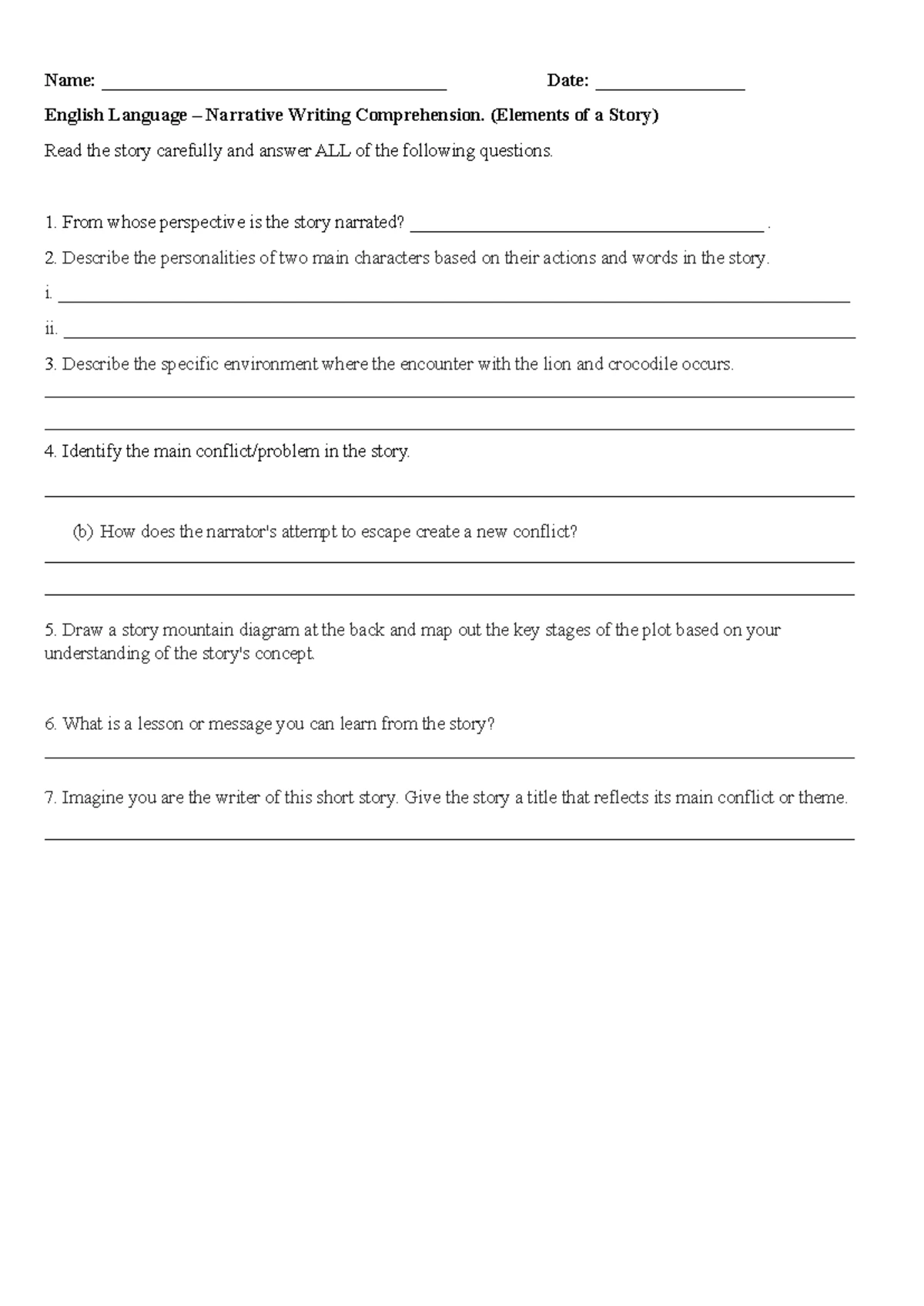 Grade 7 Reading Comp: Elements Comprehension Worksheet - Studocu