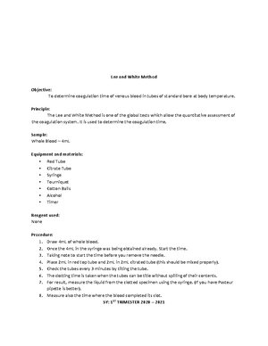 Hirshboeck Method - Hirschboeck Method Objective: To perform clot ...