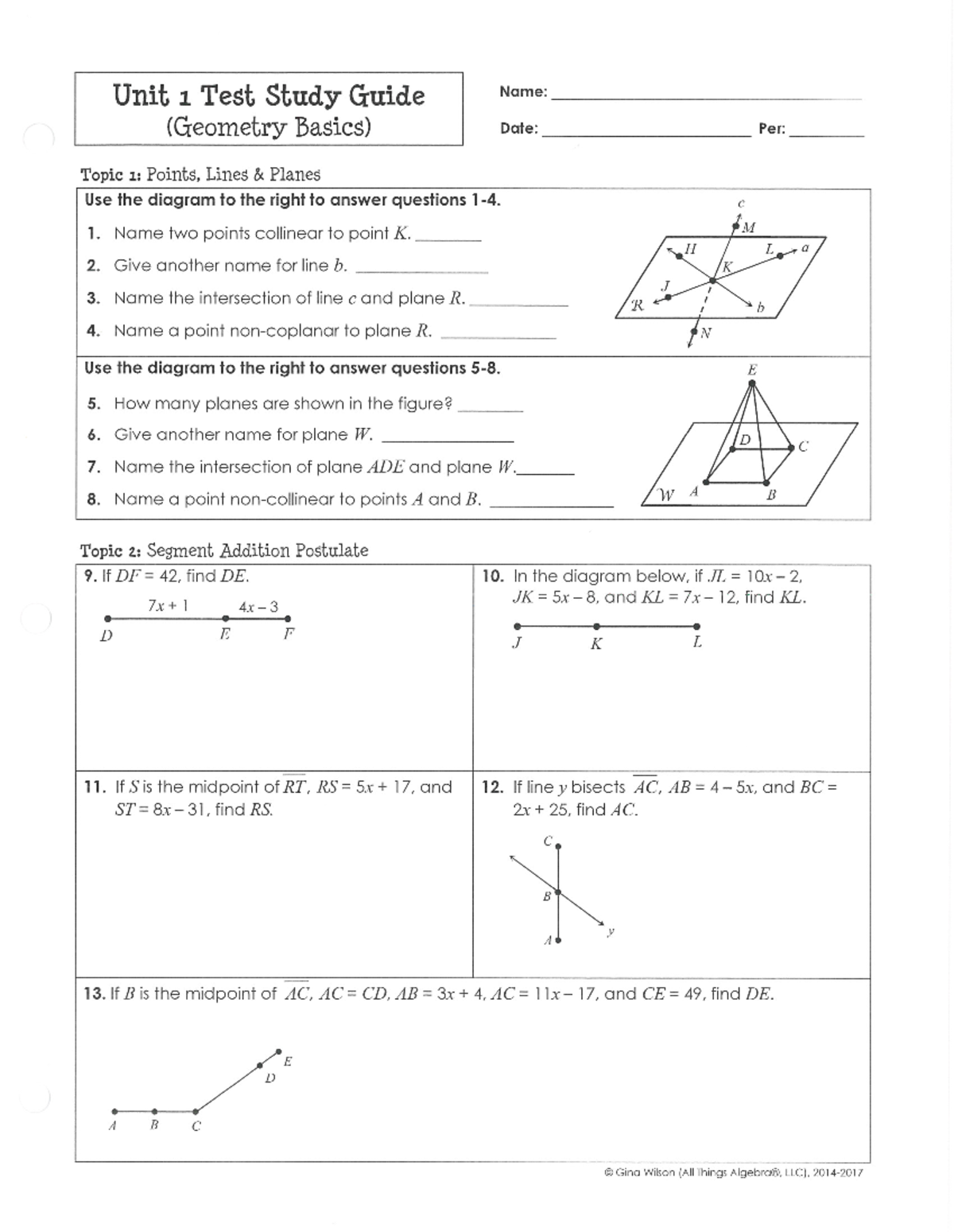 Unit 1 Test Study Guide: Geometry Basics (Geometry 101) - Studocu