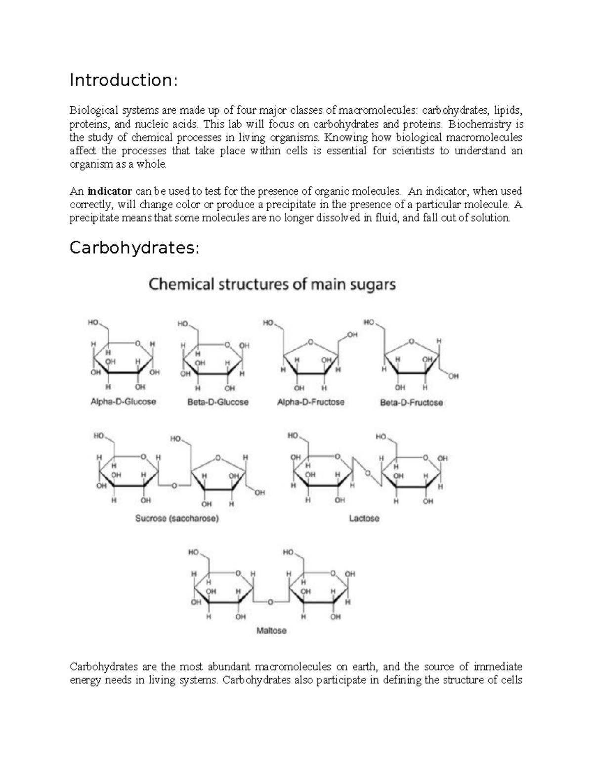 Macromolecules Lab-1: Carbohydrates & Proteins Practice Material - Studocu