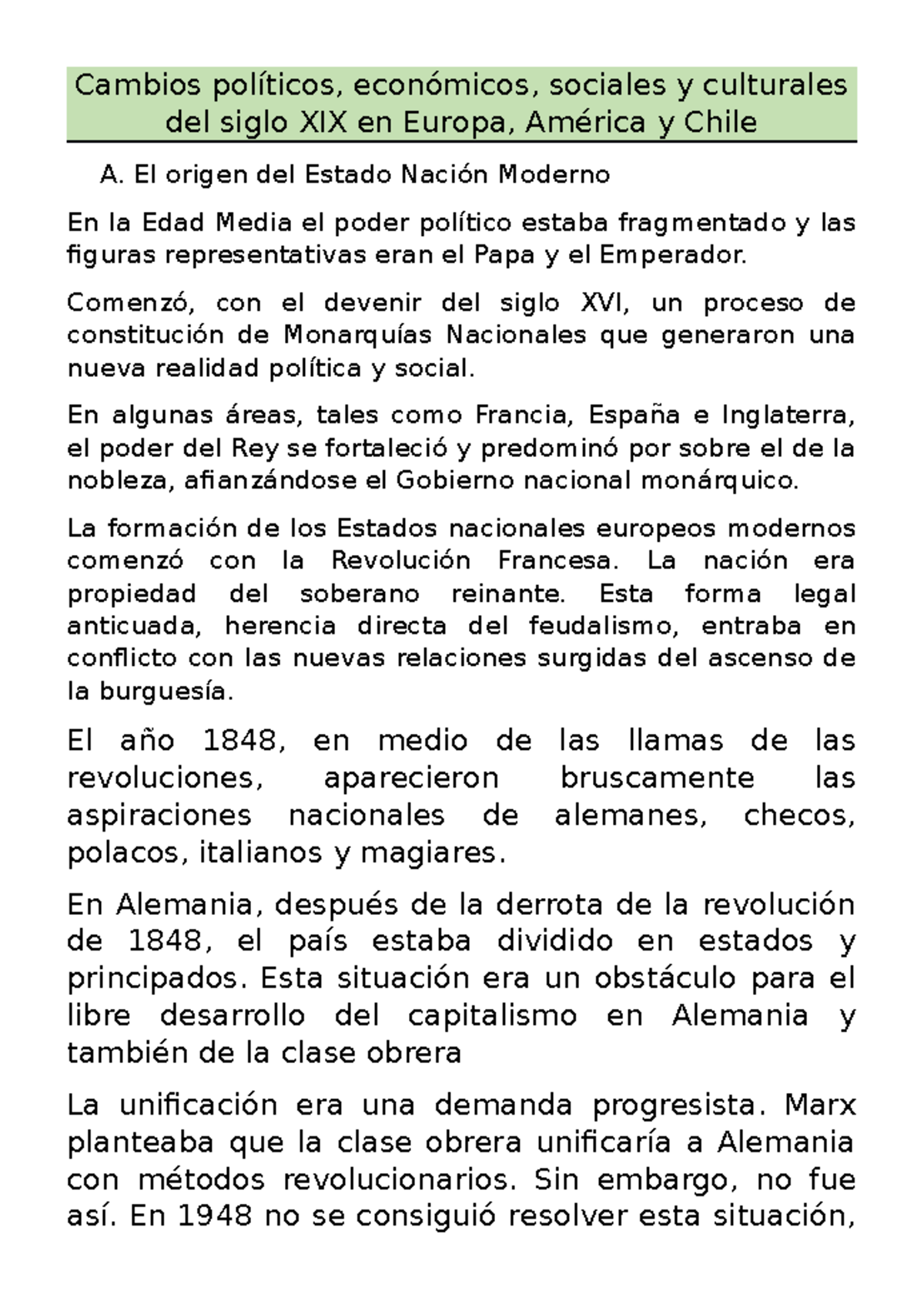 Cambios Políticos, Económicos, Sociales y Culturales del Siglo XIX en Europa y América - Studocu