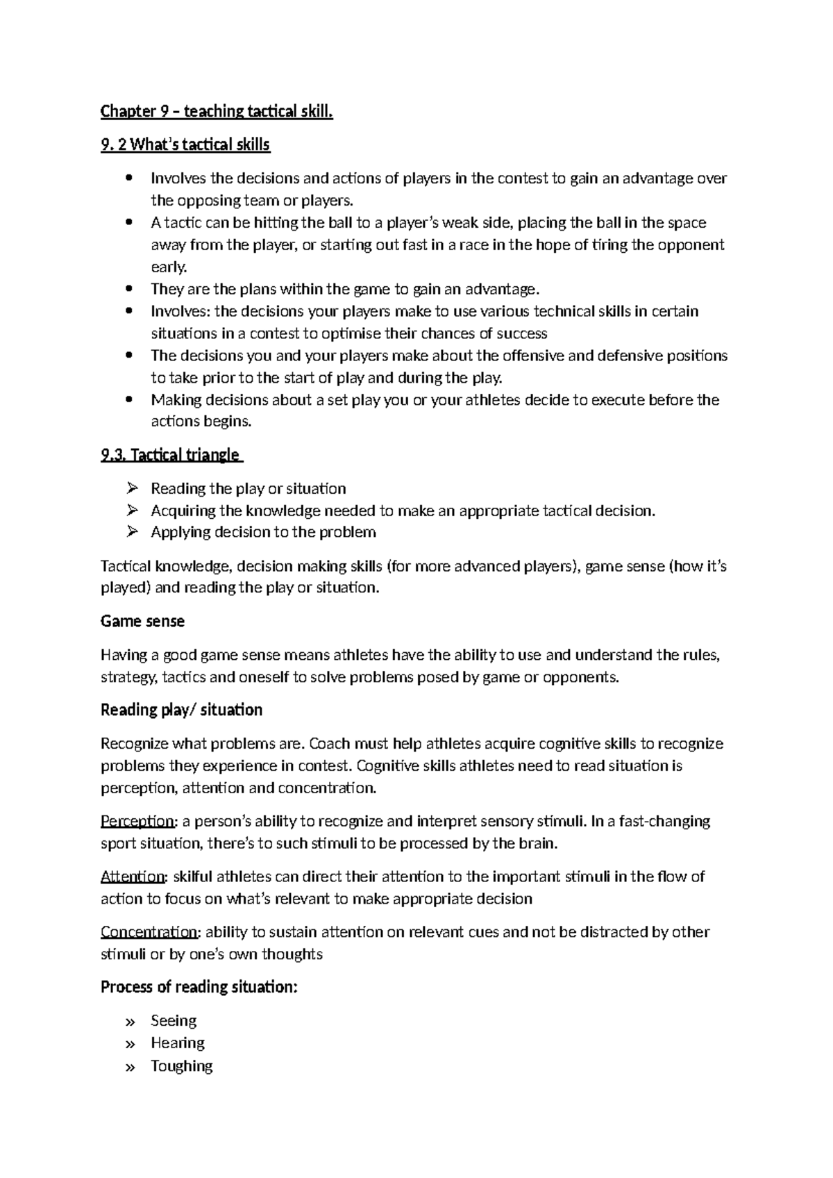 Chapter 9: Tactical Skills and Decision Making in Sports - Studocu