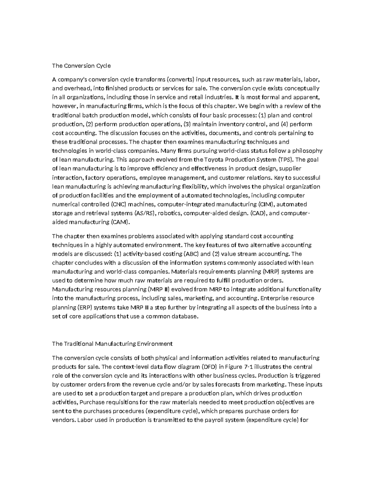 Conversion Cycle in Manufacturing: Processes, Techniques, and Lean ...