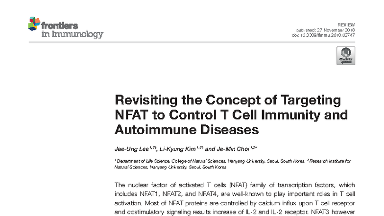 REVIEW: Targeting NFAT for T Cell Immunity in Autoimmune Diseases - Studocu